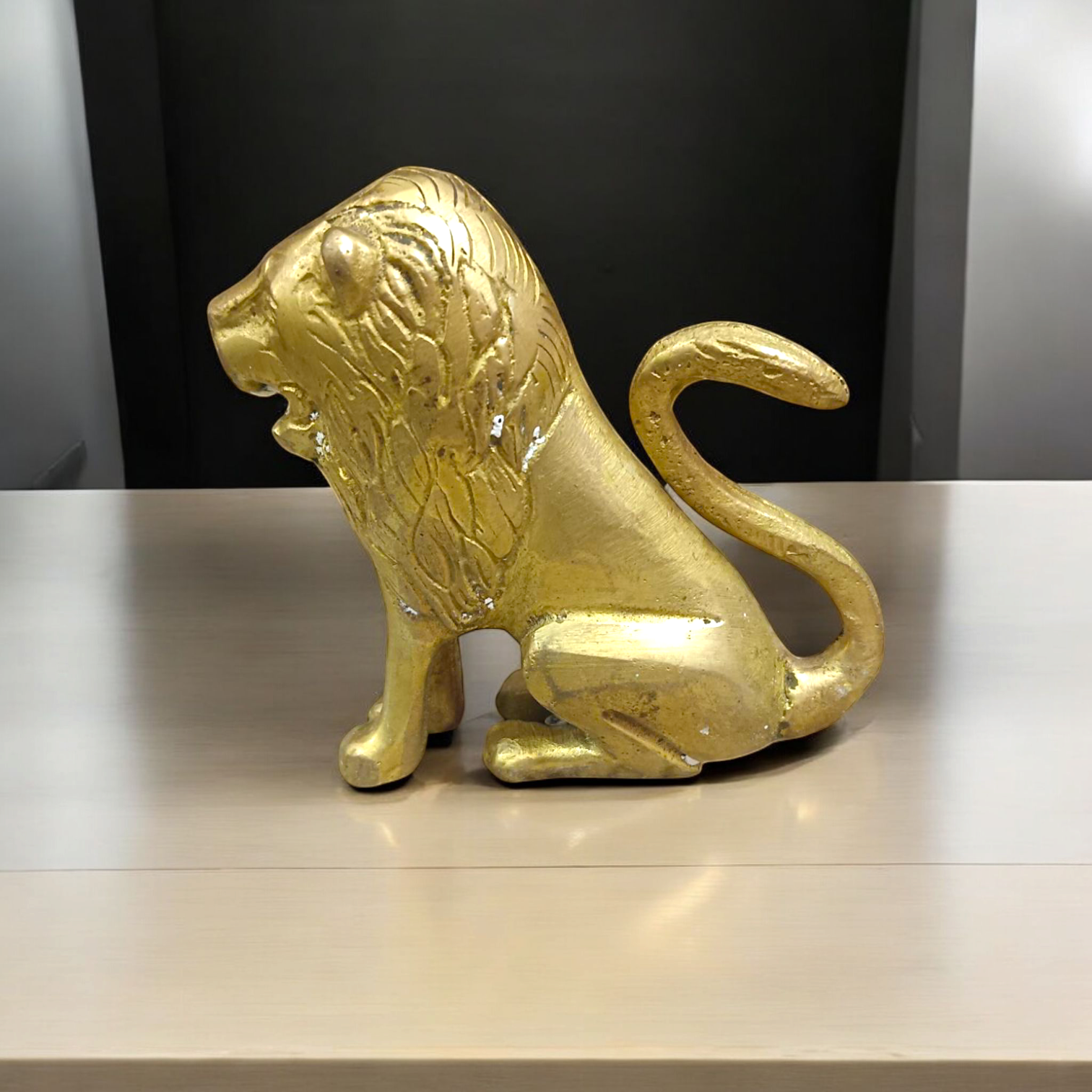 Pure Brass Lion Idol for Table & Temple | Strength and Protection ...