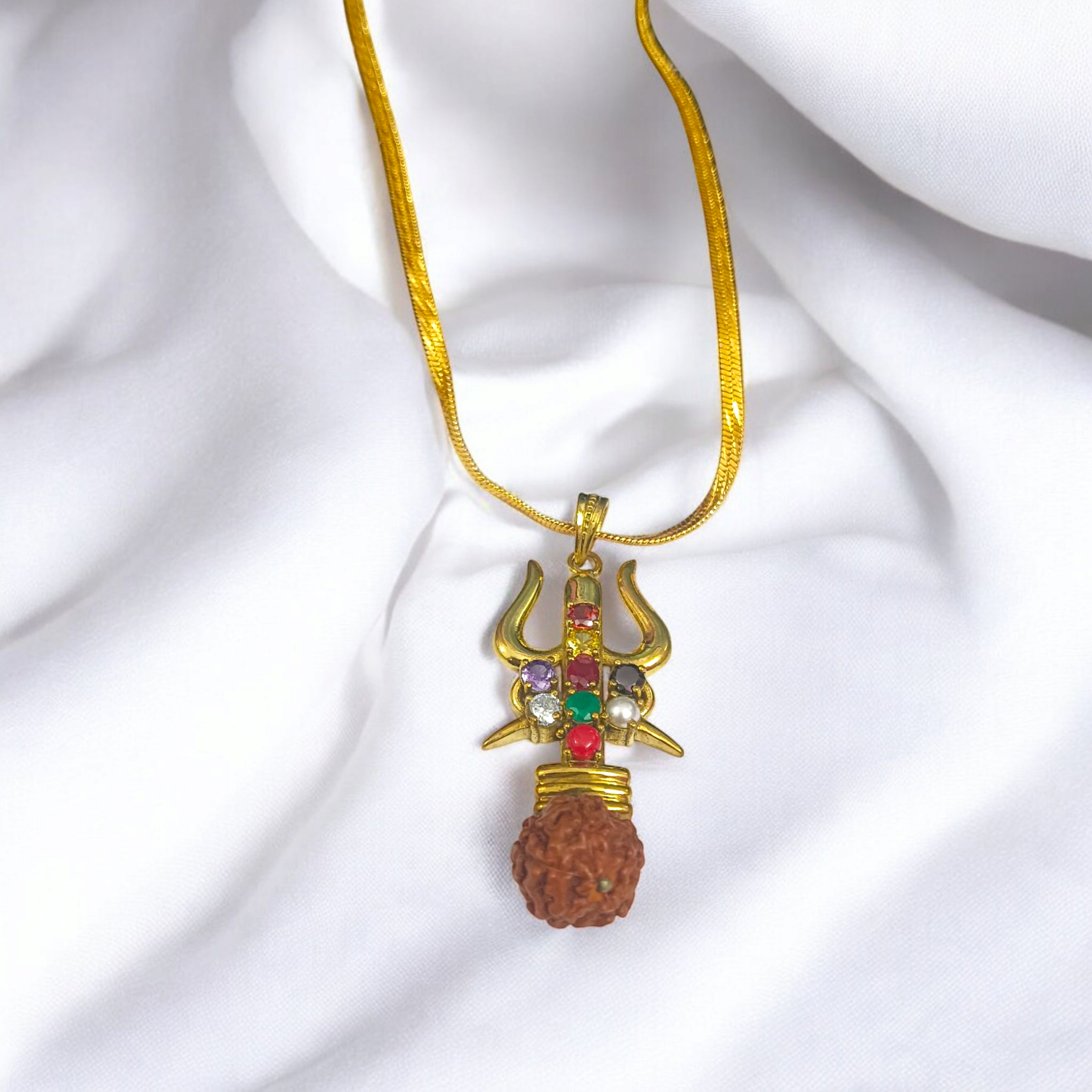 Rudraksha Trishul Locket | Navratna Locket with Chain – Spiritual ...