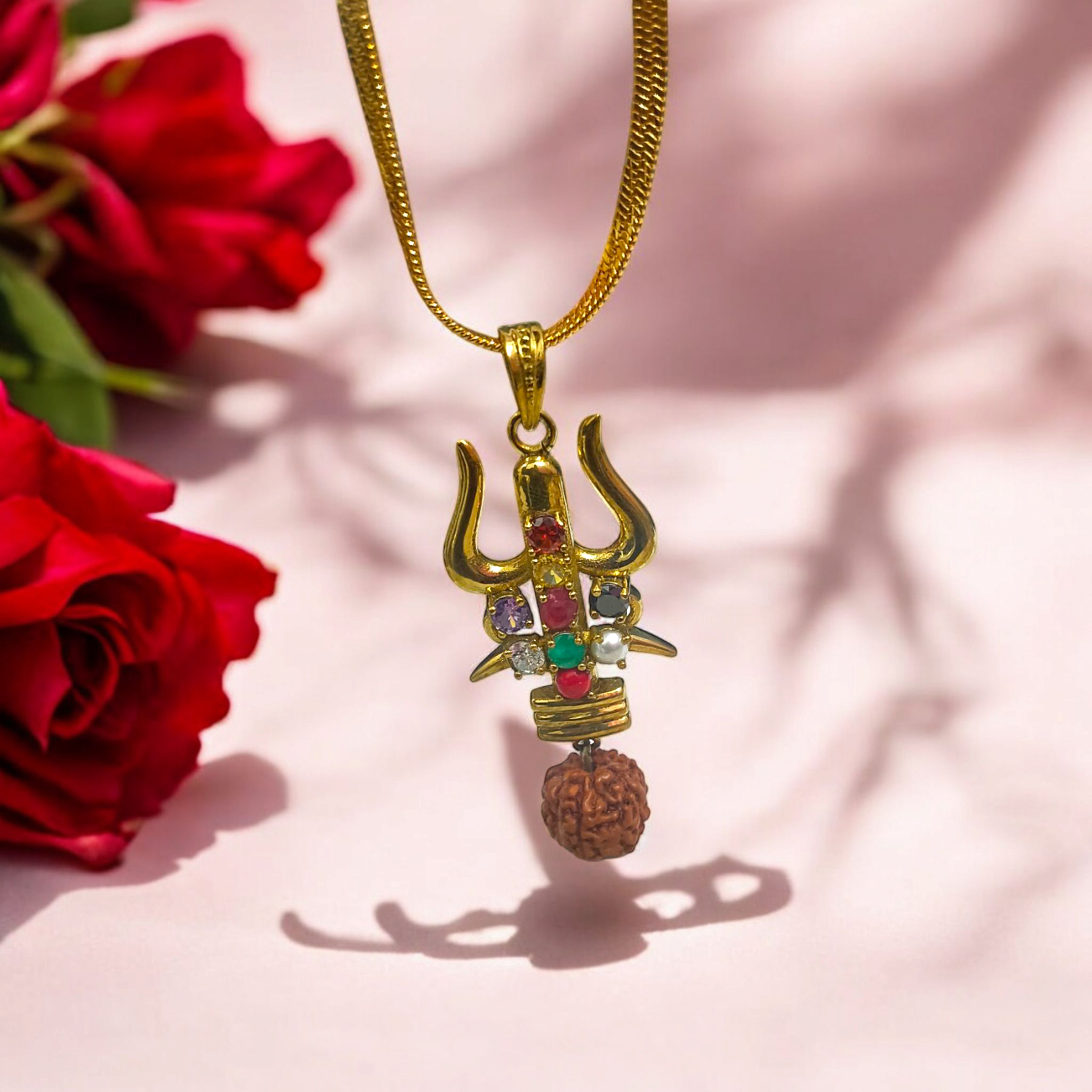 Rudraksha Trishul Locket | Navratna Locket with Chain – Spiritual ...